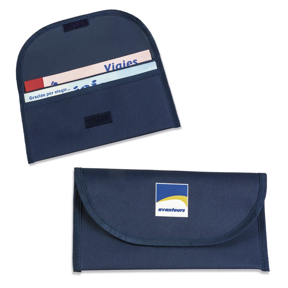 Portadocumentos con separador interior y cierre de velcro.